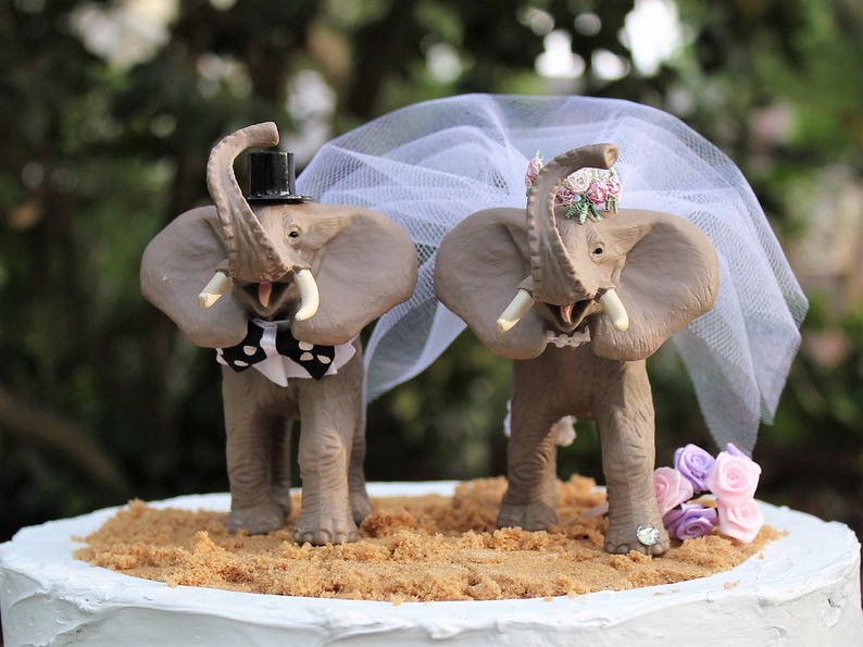 Elephant Wedding Cake Topper, Animal Cake Topper, Bride and Groom ...