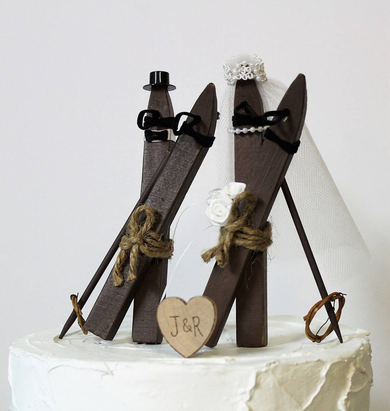 Wedding Cake Topper, Ski Cake Topper, Bride and Groom Skis, Wooden Skis ...