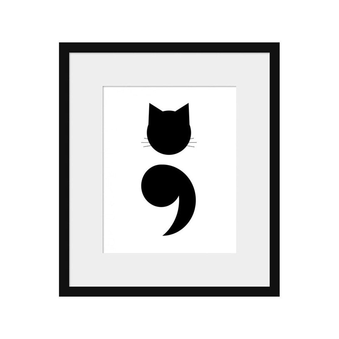 Printable Art, Instant Digital Download, Cat Print, Semicolon, Black ...