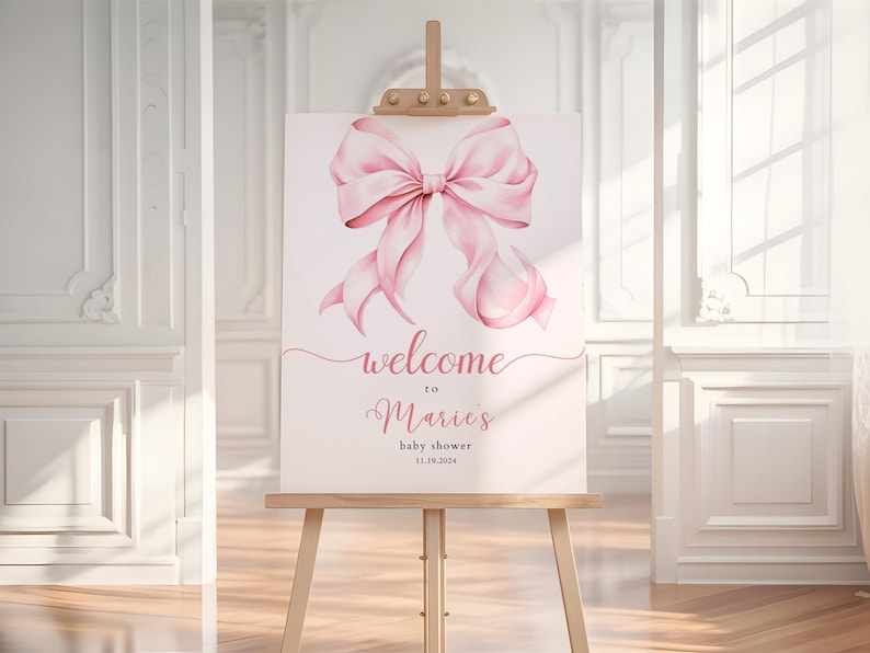 Pink Bow Baby Shower Welcome Sign: Editable Coquette Theme (digital ...