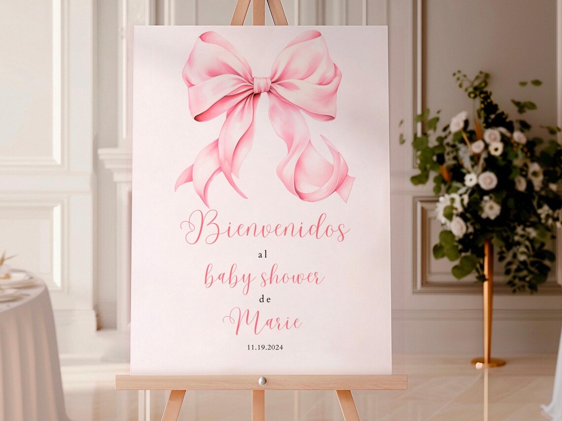Bienvenidos Al Baby Shower, Pink Welcome Sign for Baby Shower in ...
