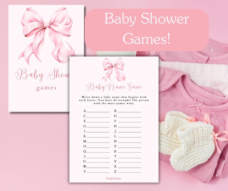 Pink Bow Baby Shower Game Templates EDITABLE , Coquette Baby Shower ...
