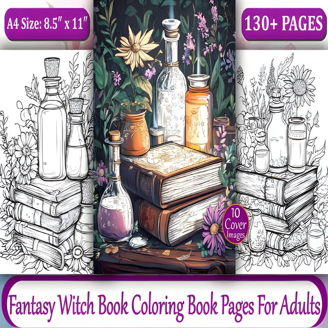 Fantasy Witch Coloring Book Pages | Printable PDF Download for Magic ...
