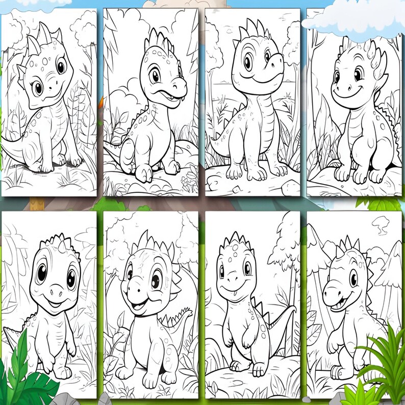 Cute Dinosaur Coloring Book Pages | Printable PDF Download for Kids and ...