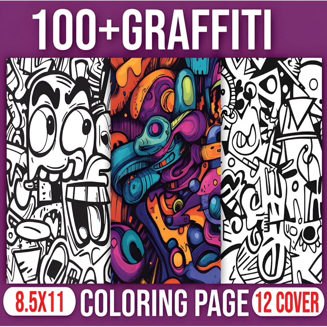 100 Graffiti Coloring Pages | Digital Printable PDF Download for Street ...