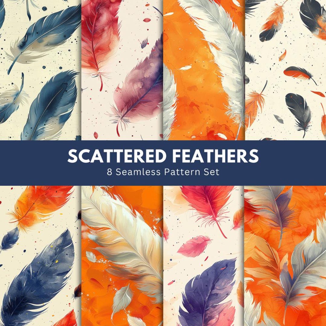Scattered Feathers Pattern - Digital Paper Pack - 8 Jpegs 300dpi ...
