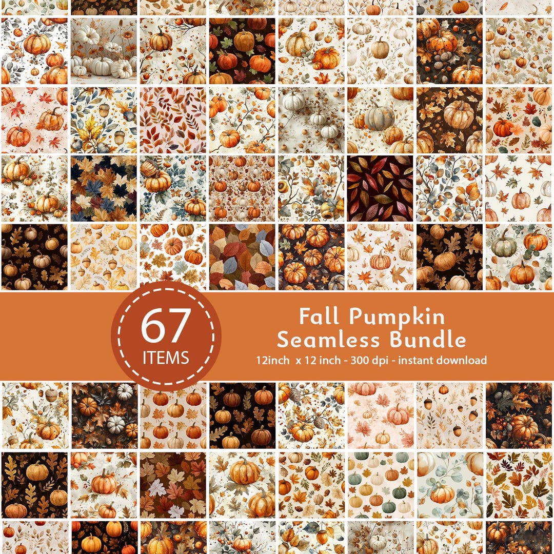 Fall Pumpkin Seamless Pattern Bundle – 67 Autumn Digital Papers ...