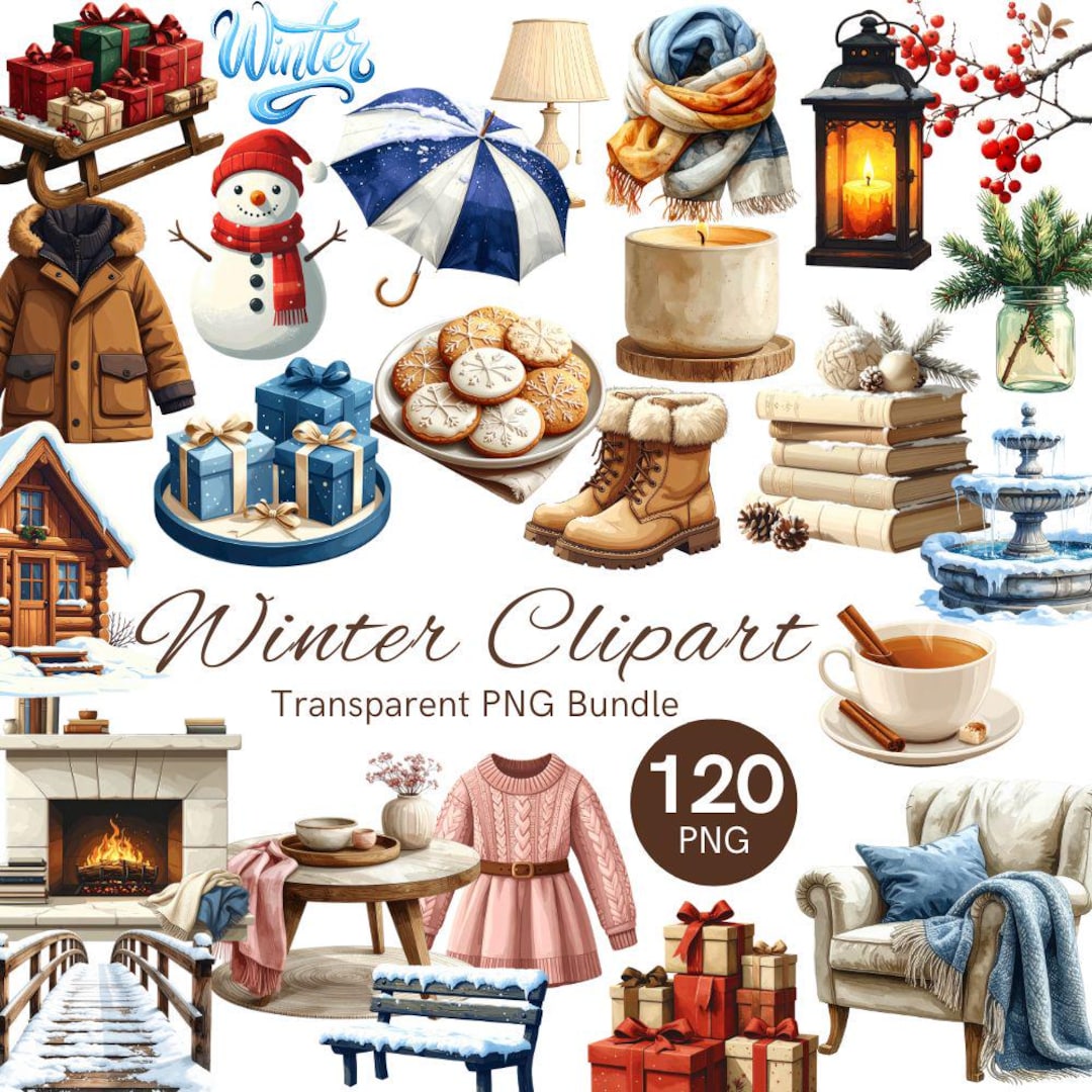 Winter Clipart Bundle 120 PNG | Cozy Seasonal Digital Download ...