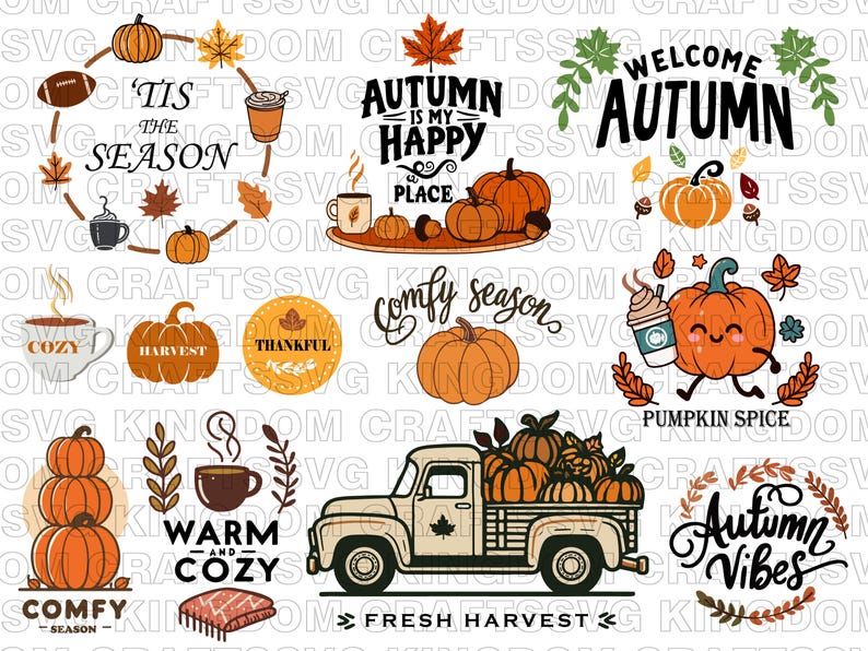Fall-themed Svg Designs: Cozy Fall Graphics for Decor, Pumpkins, Leaves ...