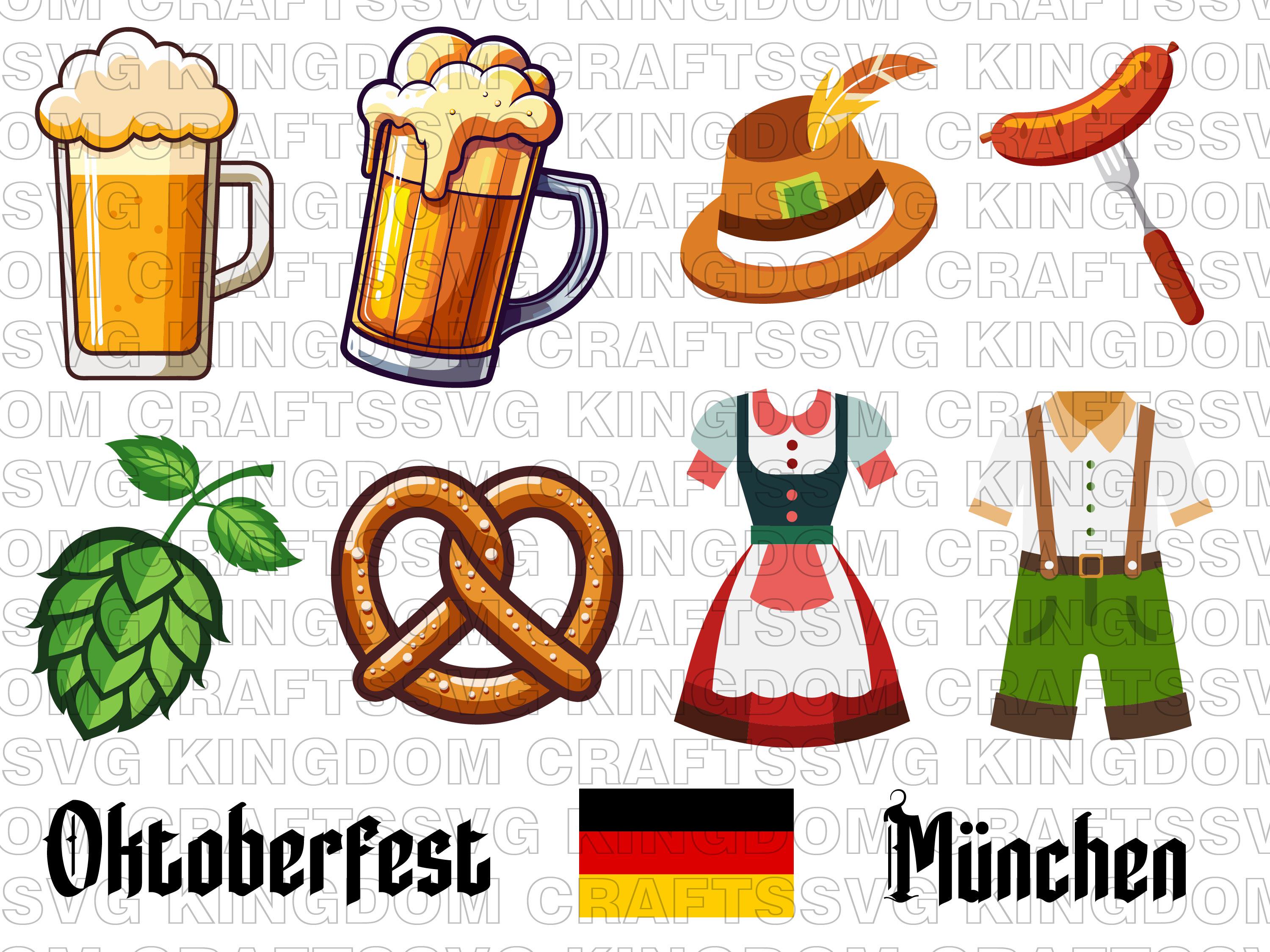 Vibrant Oktoberfest SVG Graphics Bundle, Beer Mug Pretzel Sausage ...