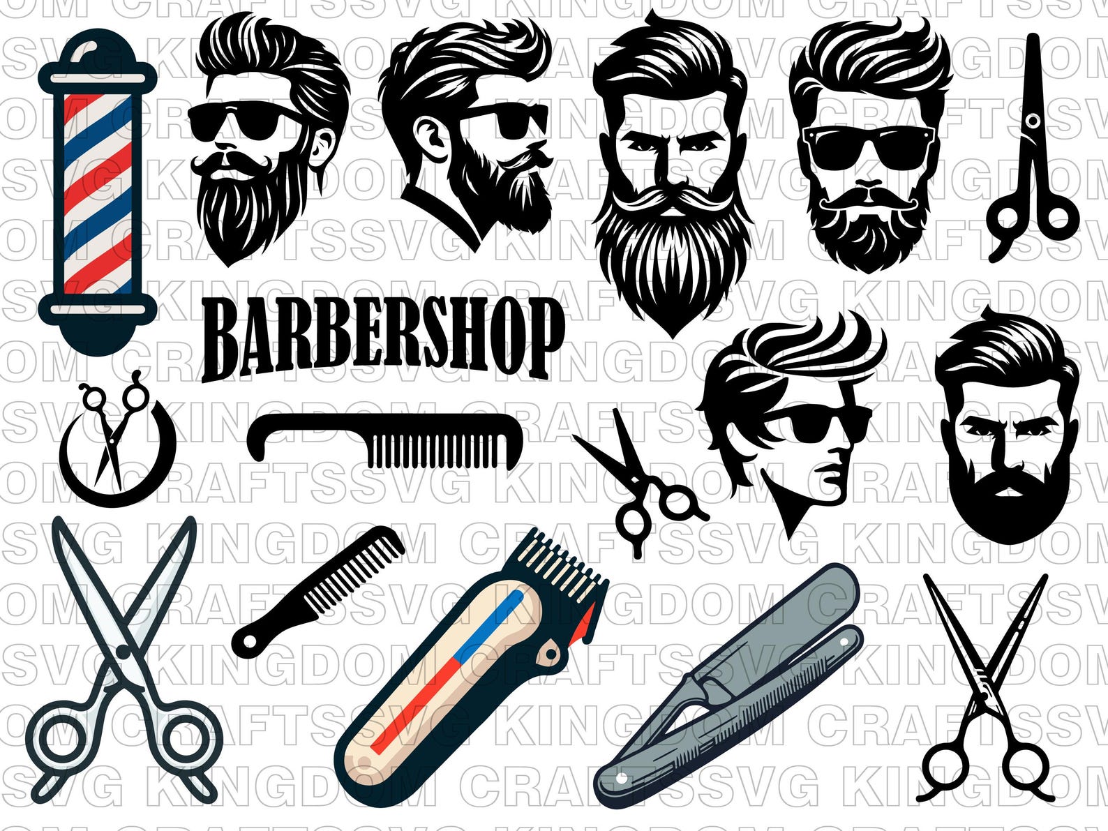 Barbershop SVG Bundle: Barber Pole, Scissors, Hair Silhouette & Tools ...