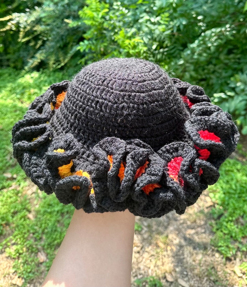 Peek A Boo Black Crochet Ruffle Hat - Etsy