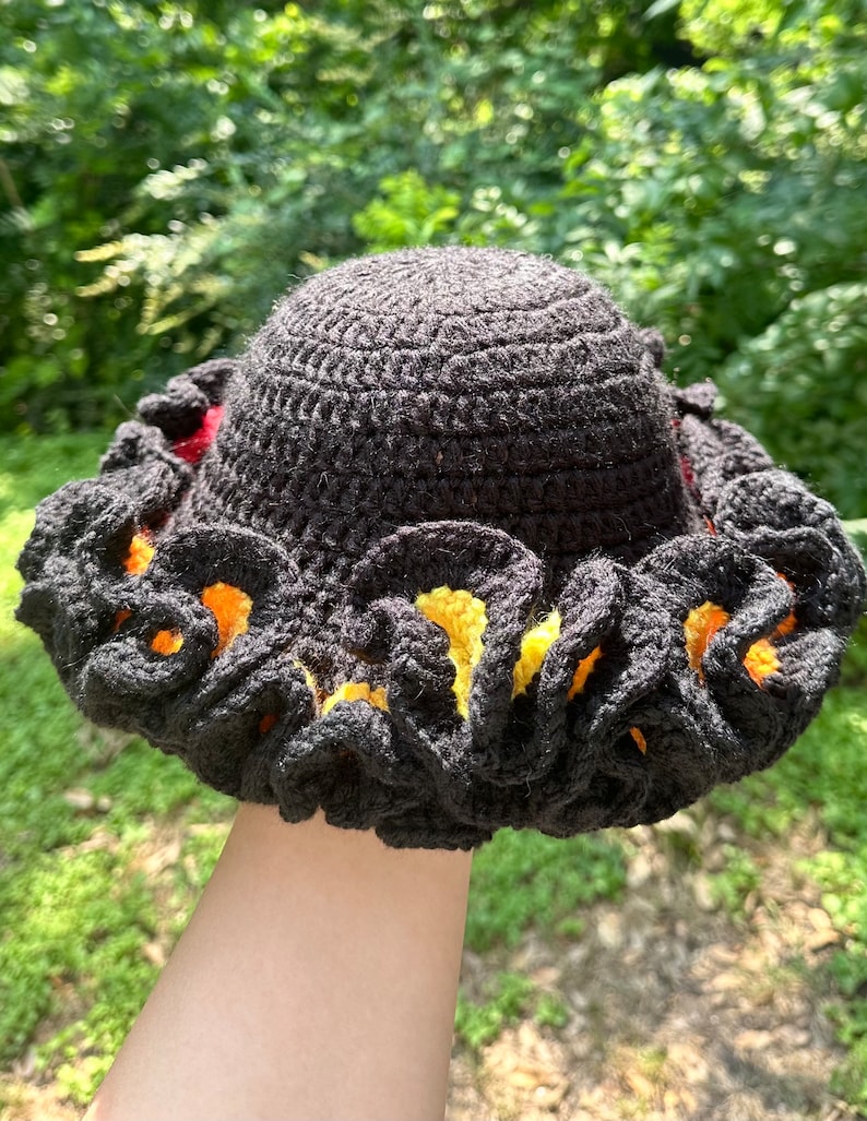 Peek A Boo Black Crochet Ruffle Hat - Etsy