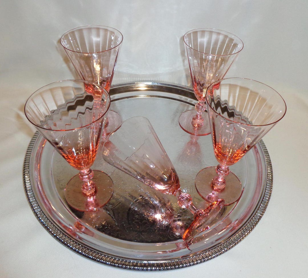 Vintage Glass Depression Glass Pink Fry17-6 Water Wine Goblets Glasses ...