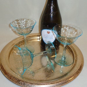 Vintage Glass Wave Optic Azure Blue Champagne Coupe Cocktail Glasses 3 ...