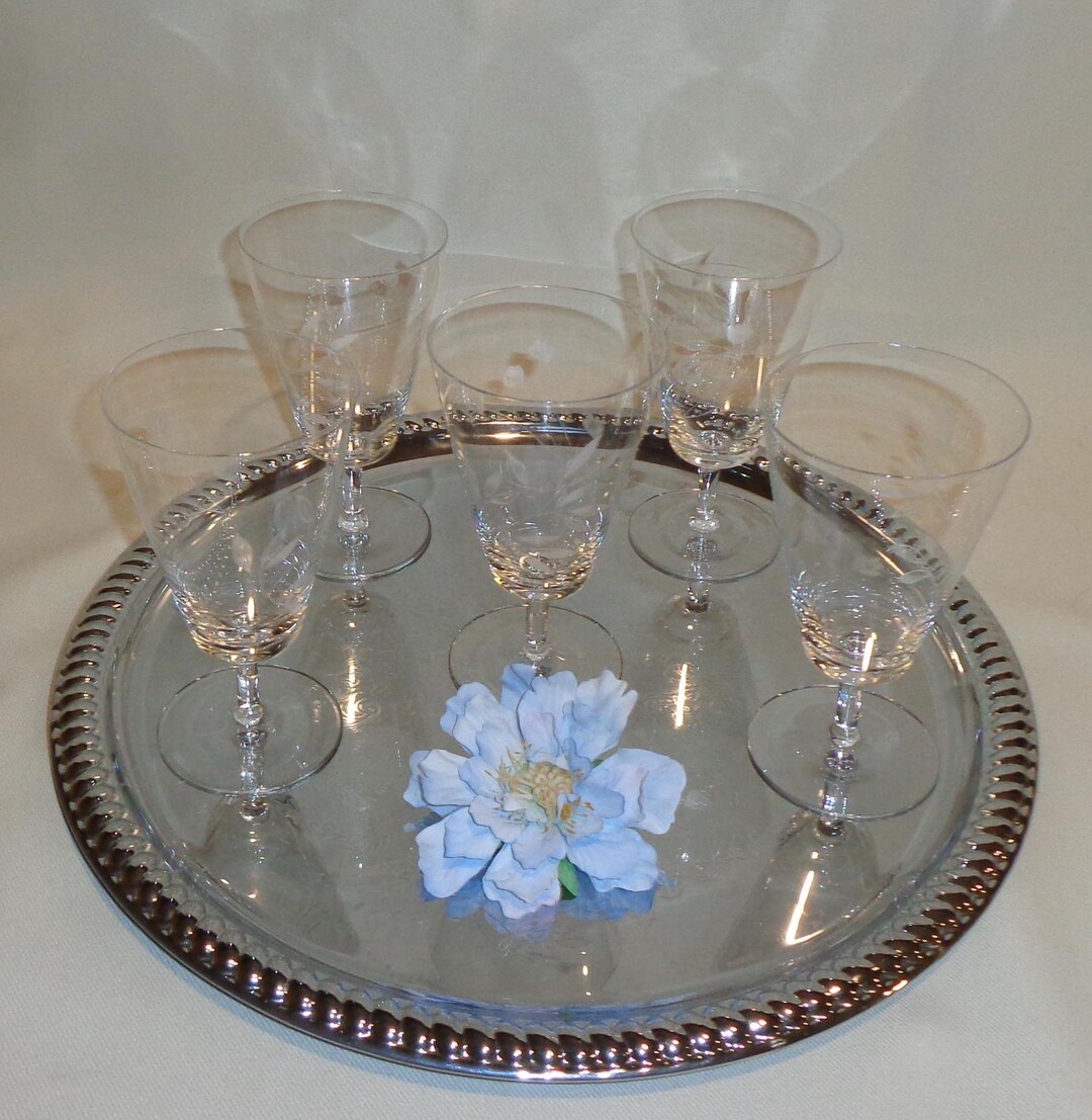 Vintage Glass Etched Floral Water Wine Parfait Cocktail Glasses (5) - 7 ...