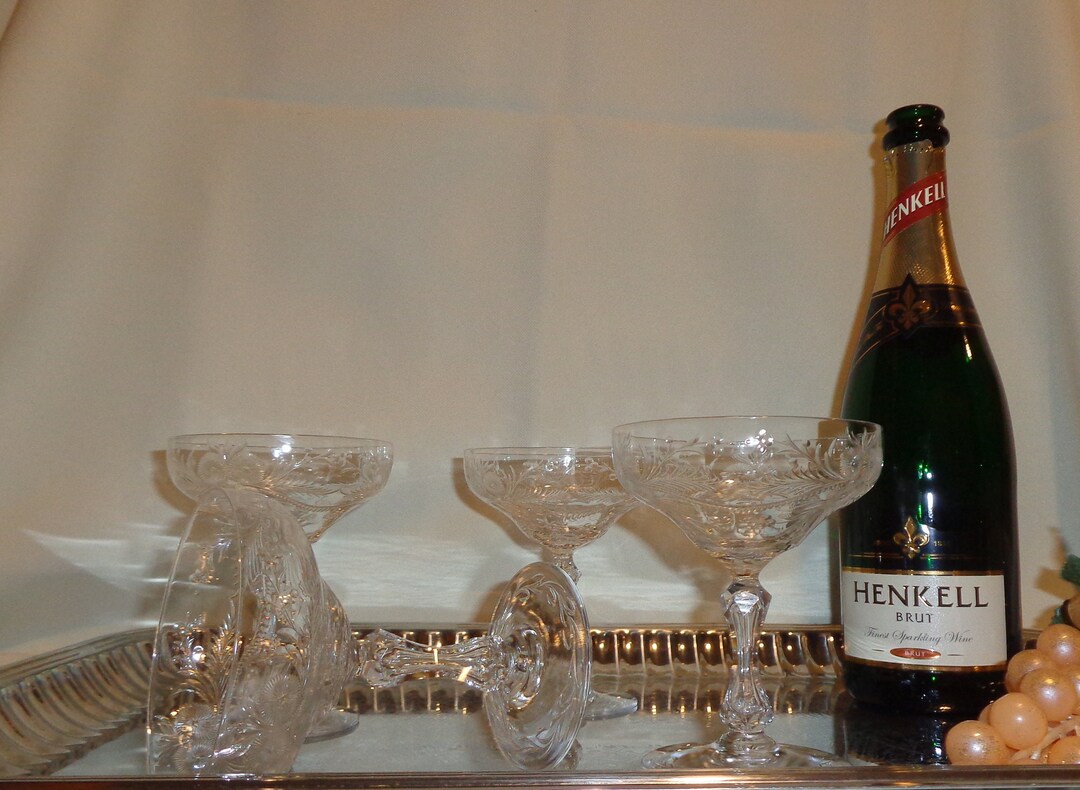 Vintage Glass Antique Pairpoint Crystal Floral Cut Champagne Coupe ...