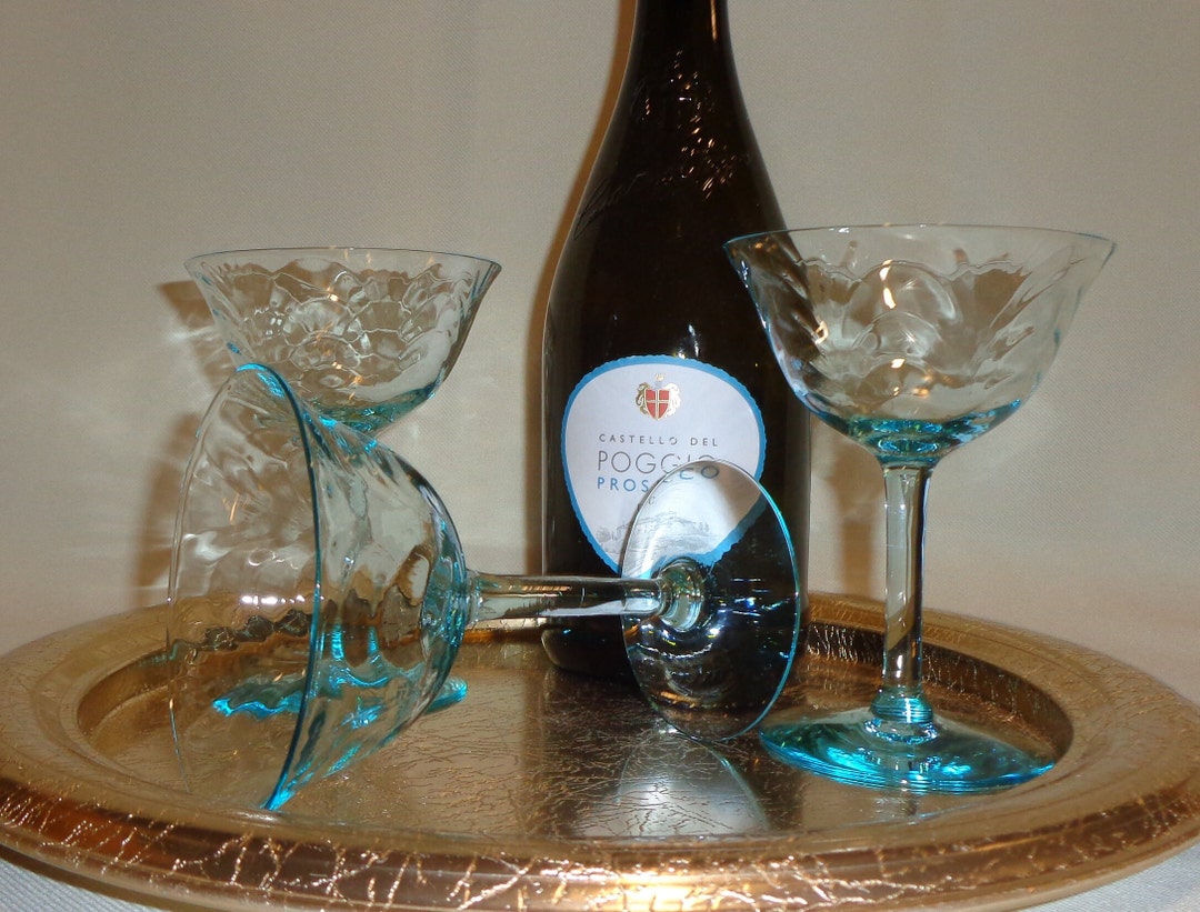 Vintage Glass Wave Optic Azure Blue Champagne Coupe Cocktail Glasses 3 ...