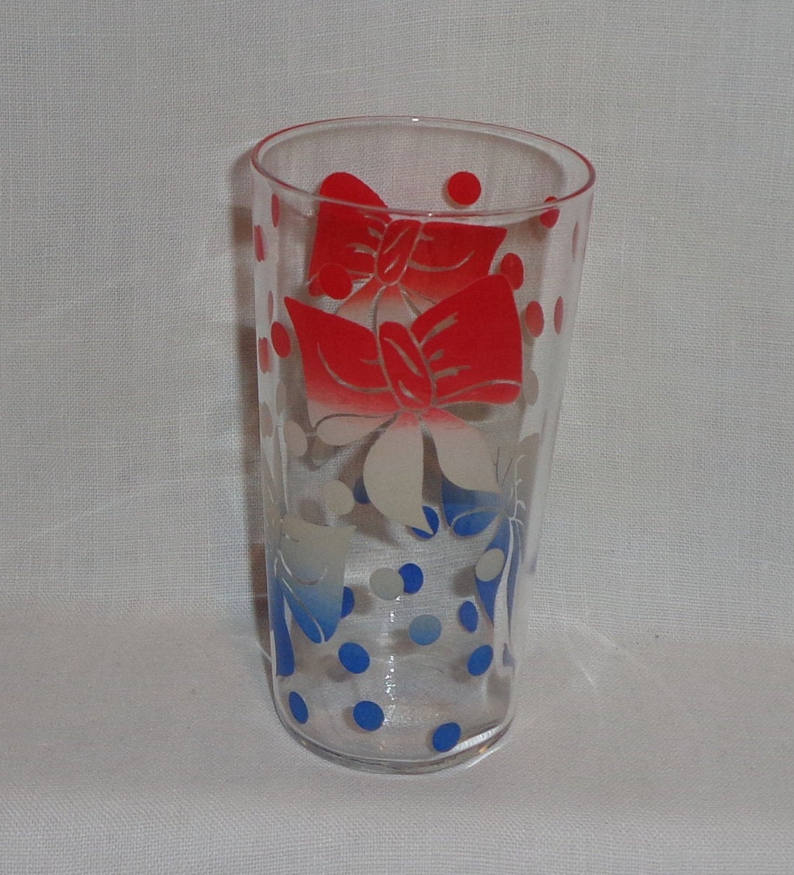 Vintage Glass Red White and Blue Ribbon Flat Bottom Highball - Etsy