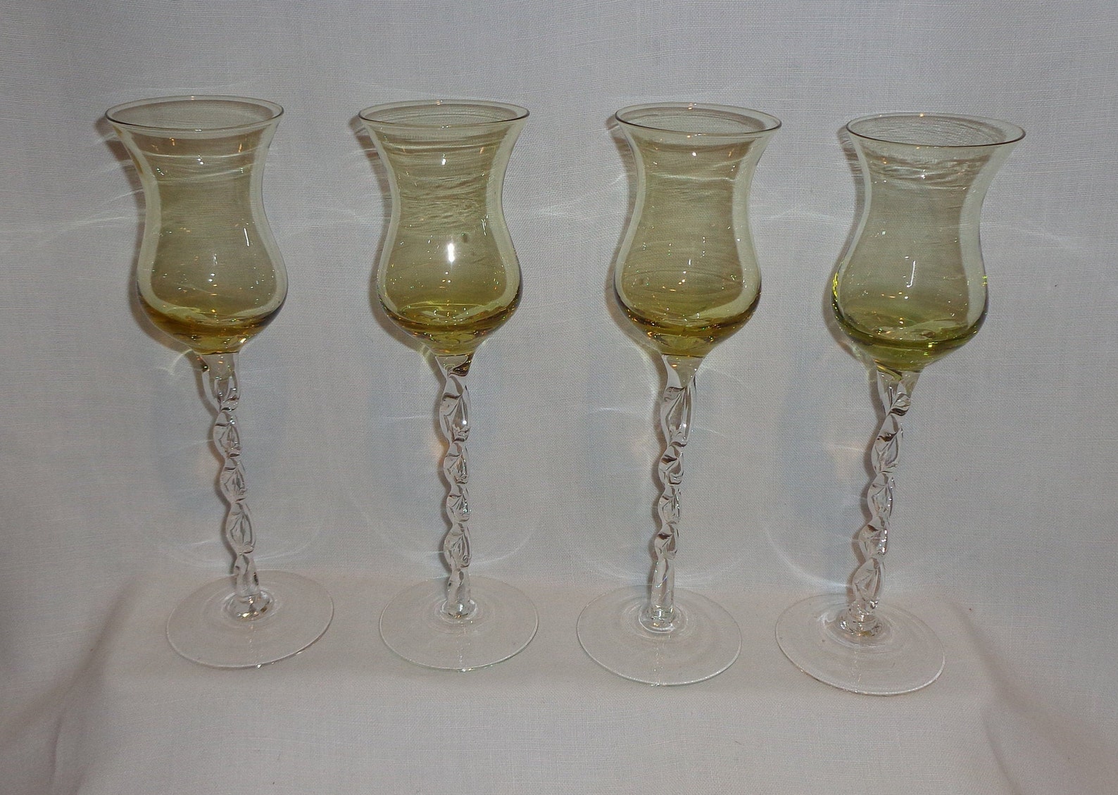 Vintage Hand Blown Yellow Twisted Stem Tall Cordial Cocktail Etsy