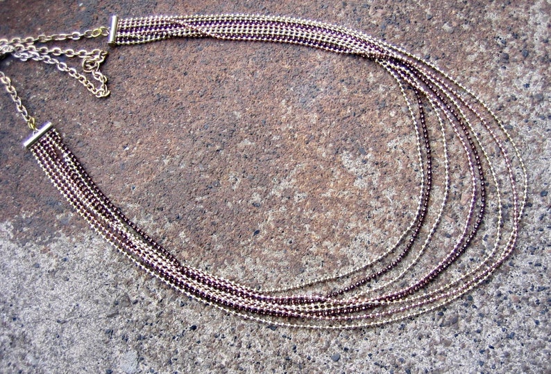 Eco-friendly Statement Necklace - Cascade of Chains - Eight Strands of ...