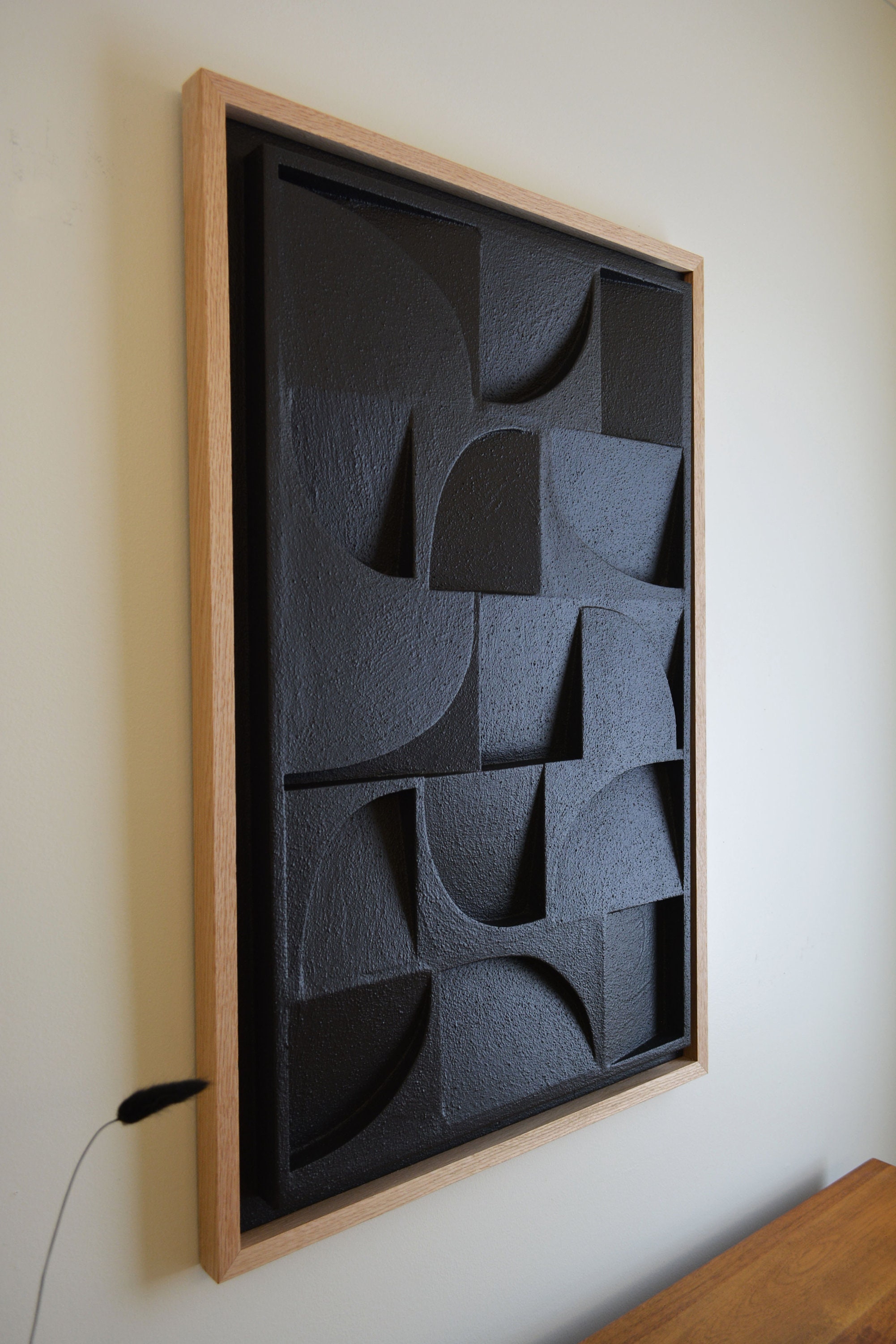 No. 01 Black Acoustic Panel, Wood Wall Art, Plaster Relief Art ...