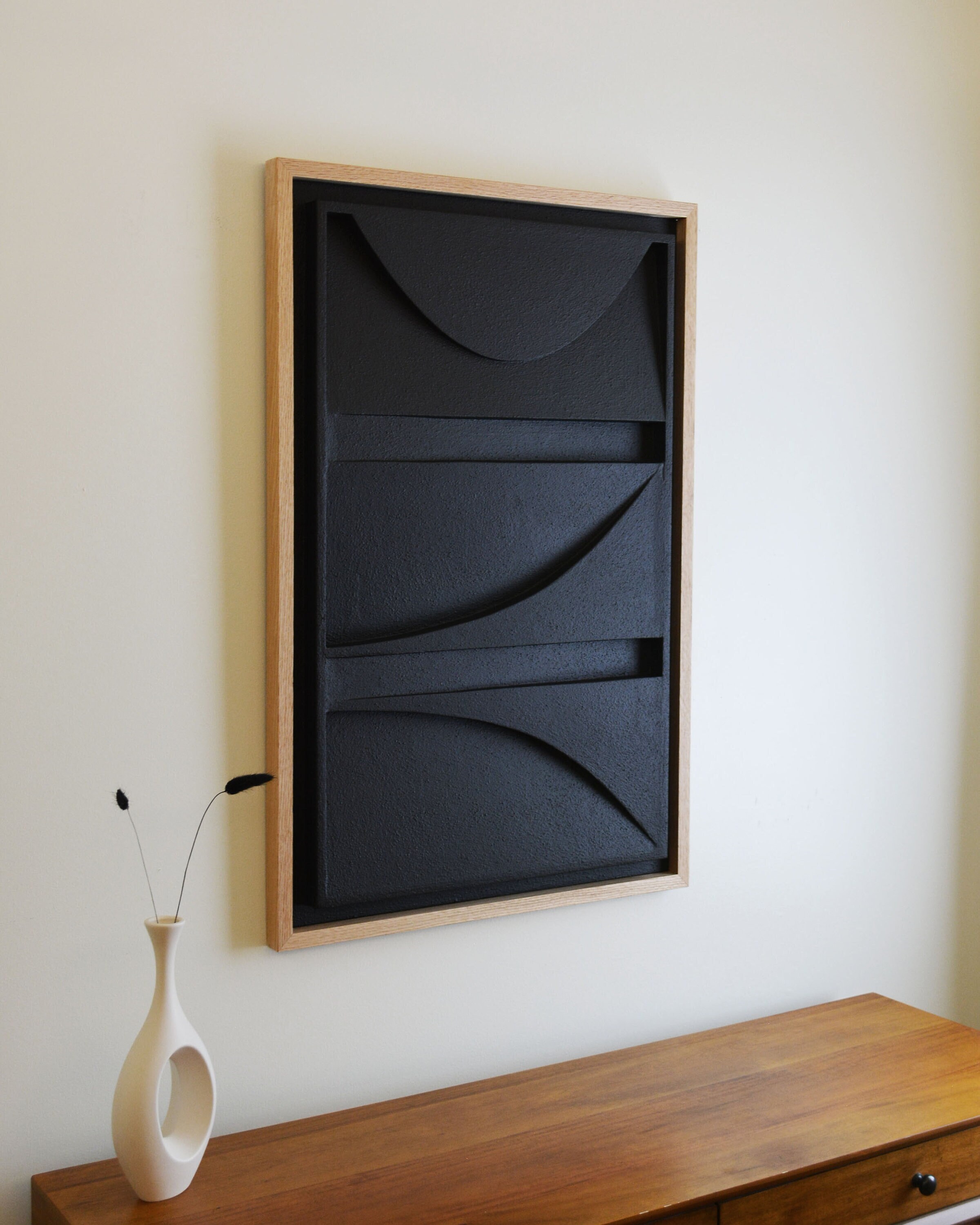 No. 08 Black Acoustic Panel, Wood Wall Art, Plaster Relief Art ...
