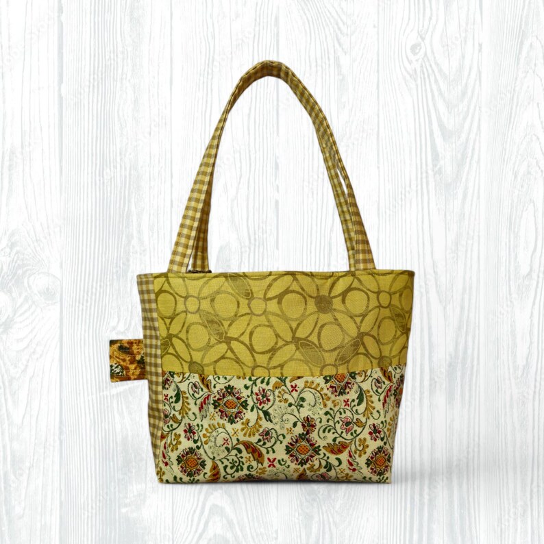 Handsewn Tote Bag, Medium Homemade Handbag, Yellow and Brown, Floral ...