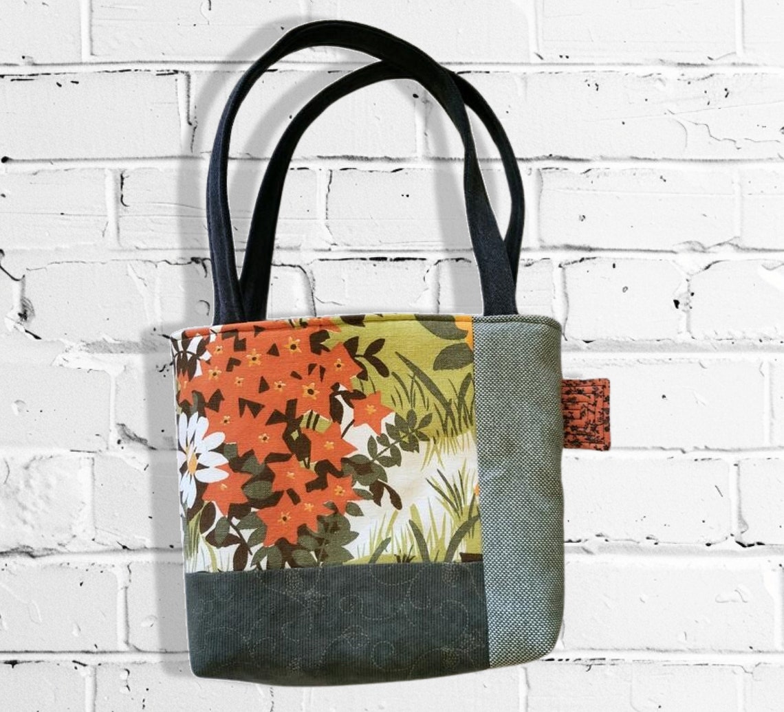 Handsewn Tote Bag, Medium-sized Homemade Handbag, Green and Orange ...
