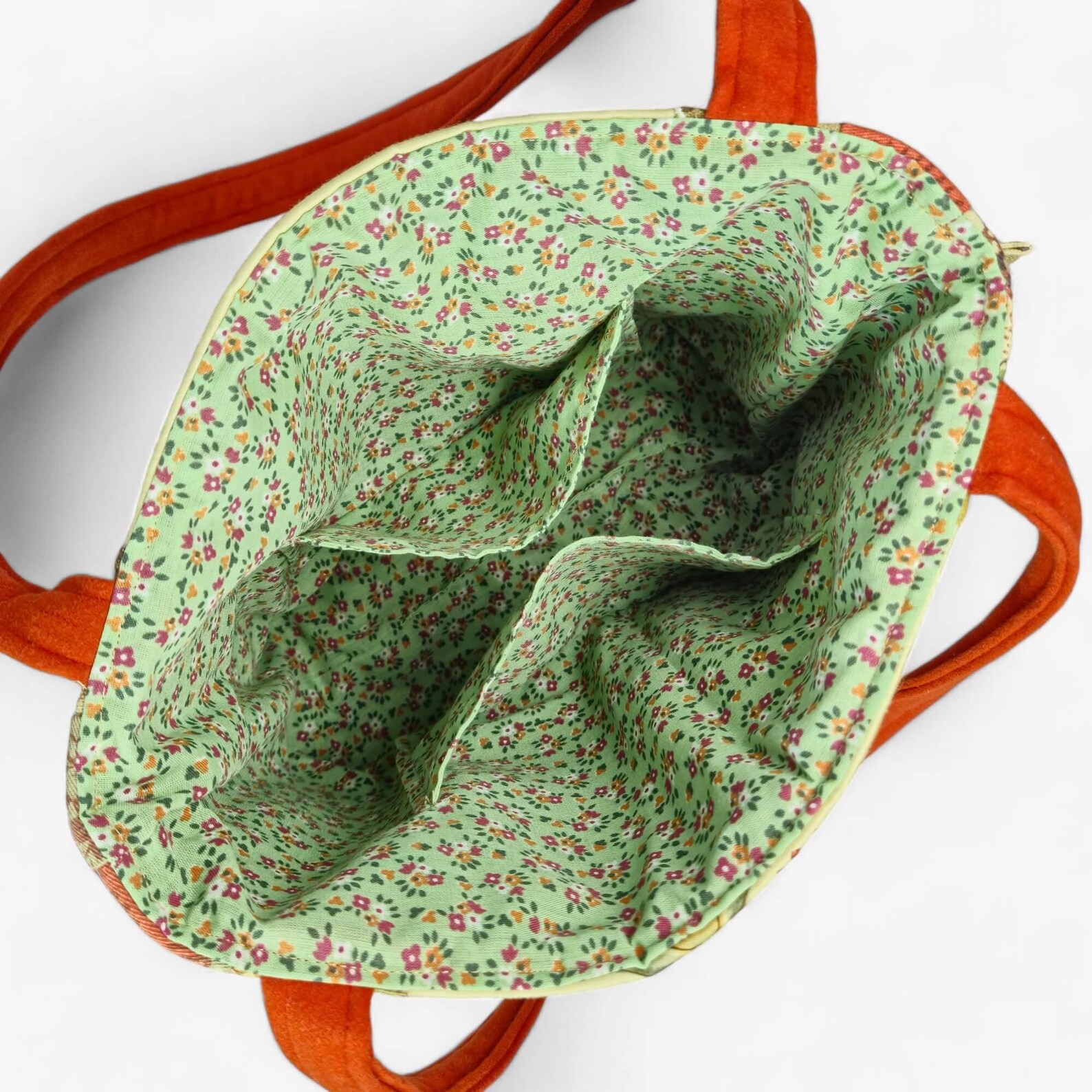 Handsewn Tote Bag, Medium Homemade Handbag, Green and Brown, Floral ...