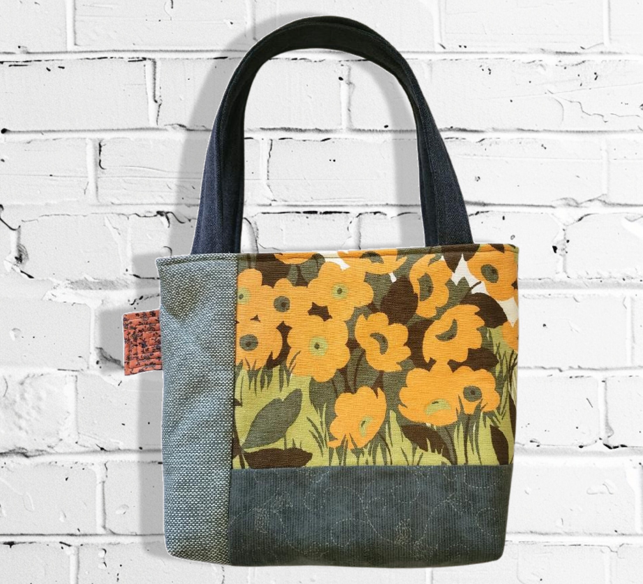 Handsewn Tote Bag, Medium-sized Homemade Handbag, Green and Orange ...
