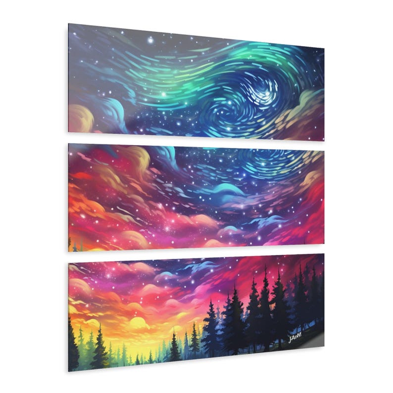 Rainbow Sky Triptych (acrylic) - Etsy