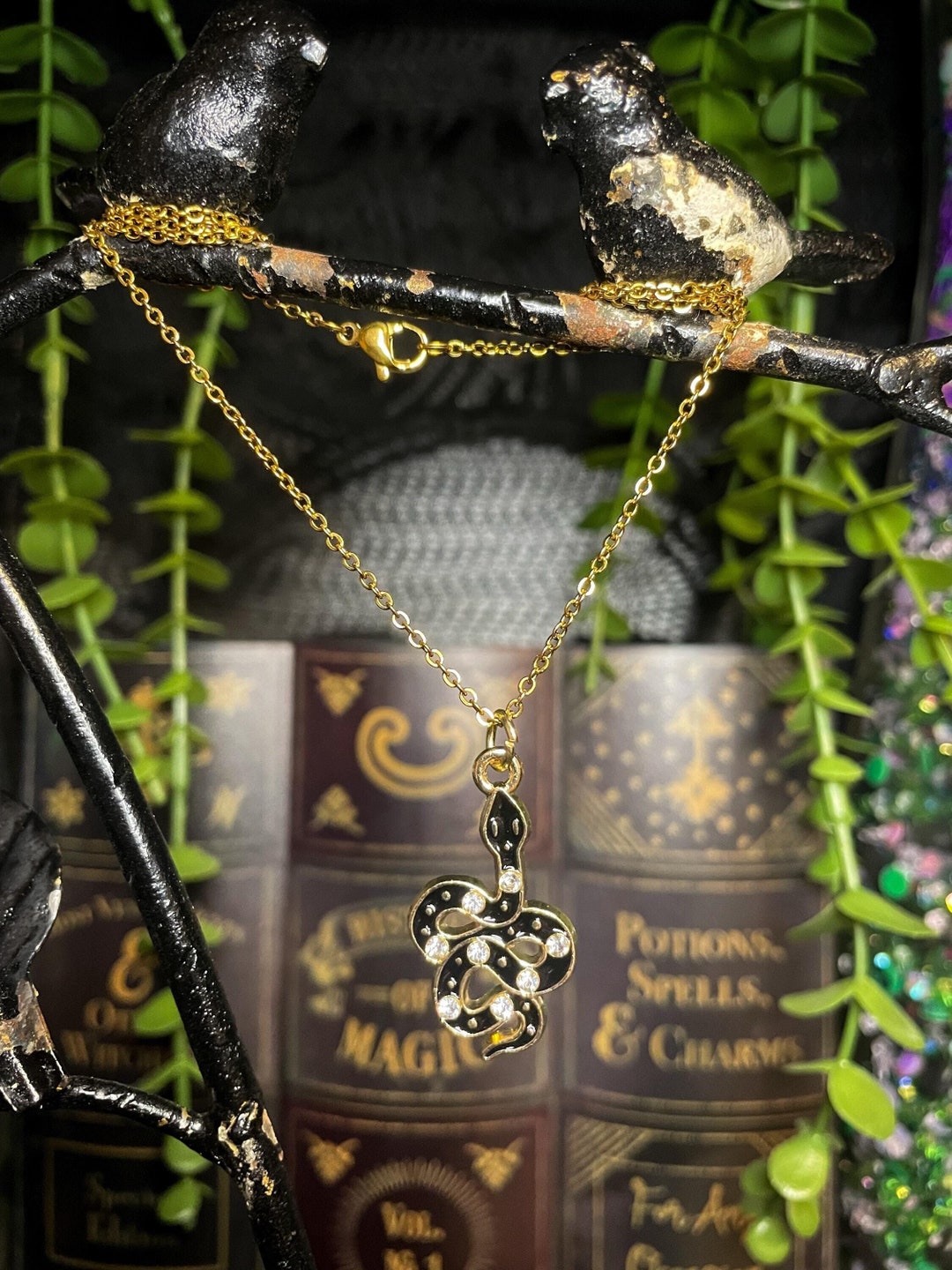 Rhinestone Serpent Necklace (gold) - Etsy