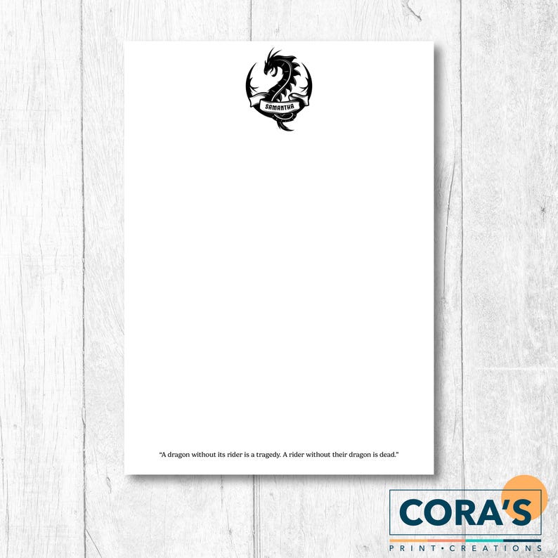 Fourth Wing Inspired Personalized Dragon Notepad, 50 Tear Away Sheets ...