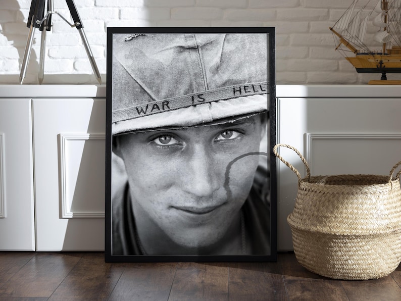 Vietnam War Vintage Photo, War is Hell Slogan on Helmet, 1965, Military ...