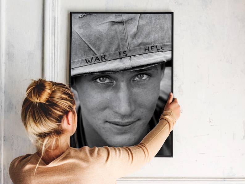 Vietnam War Vintage Photo, War is Hell Slogan on Helmet, 1965, Military ...