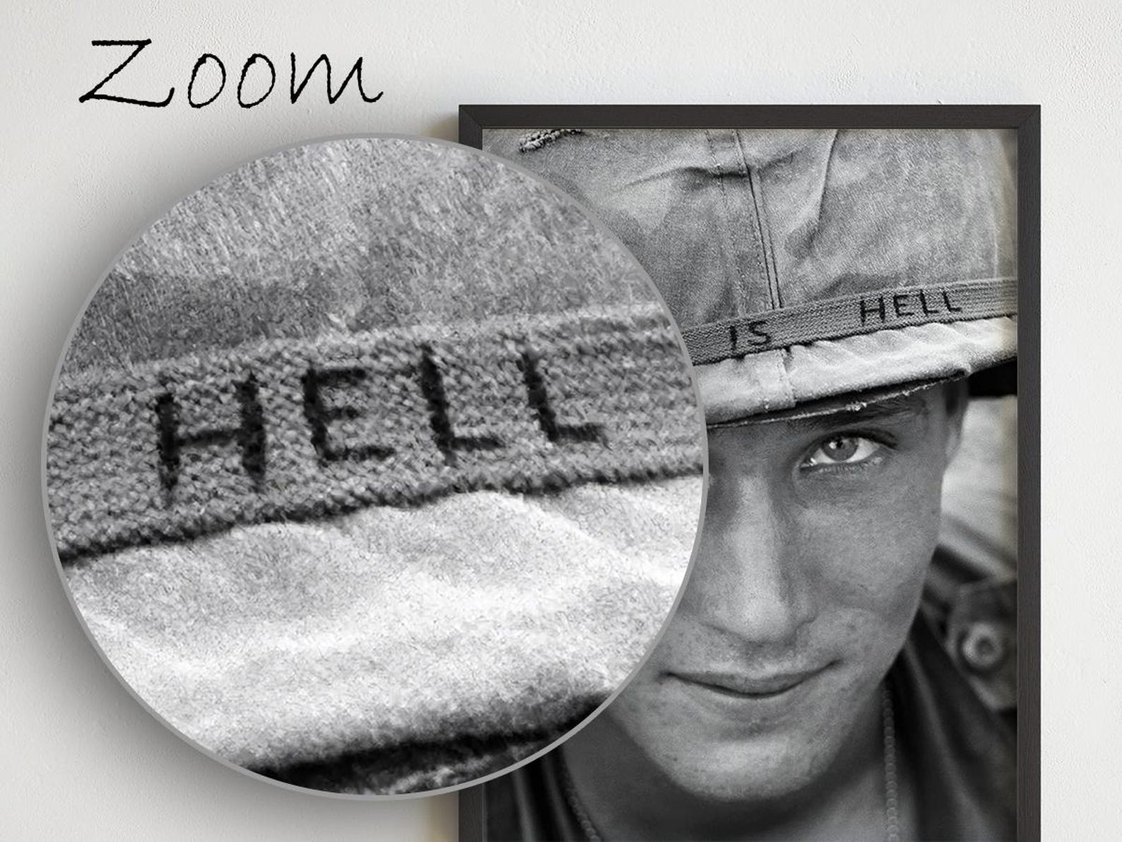 Vietnam War Vintage Photo, War is Hell Slogan on Helmet, 1965, Military ...