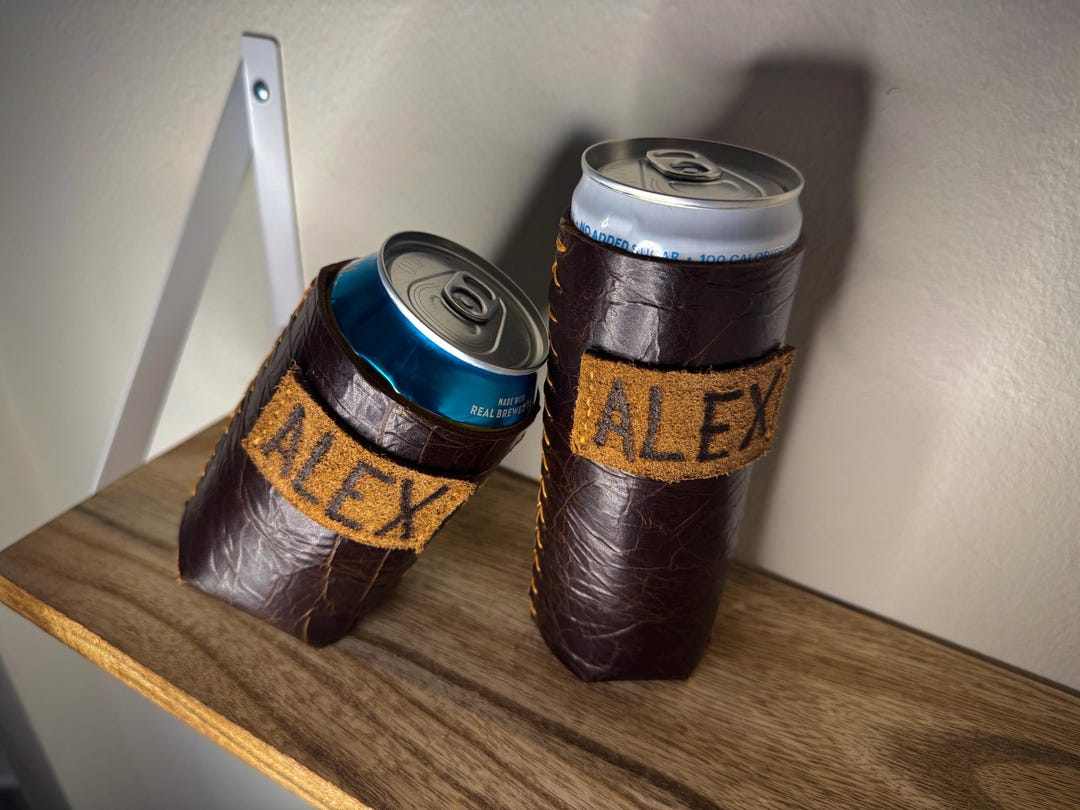 Personalized Handmade Leather Koozie Drink Holder, Drink Insulator ...