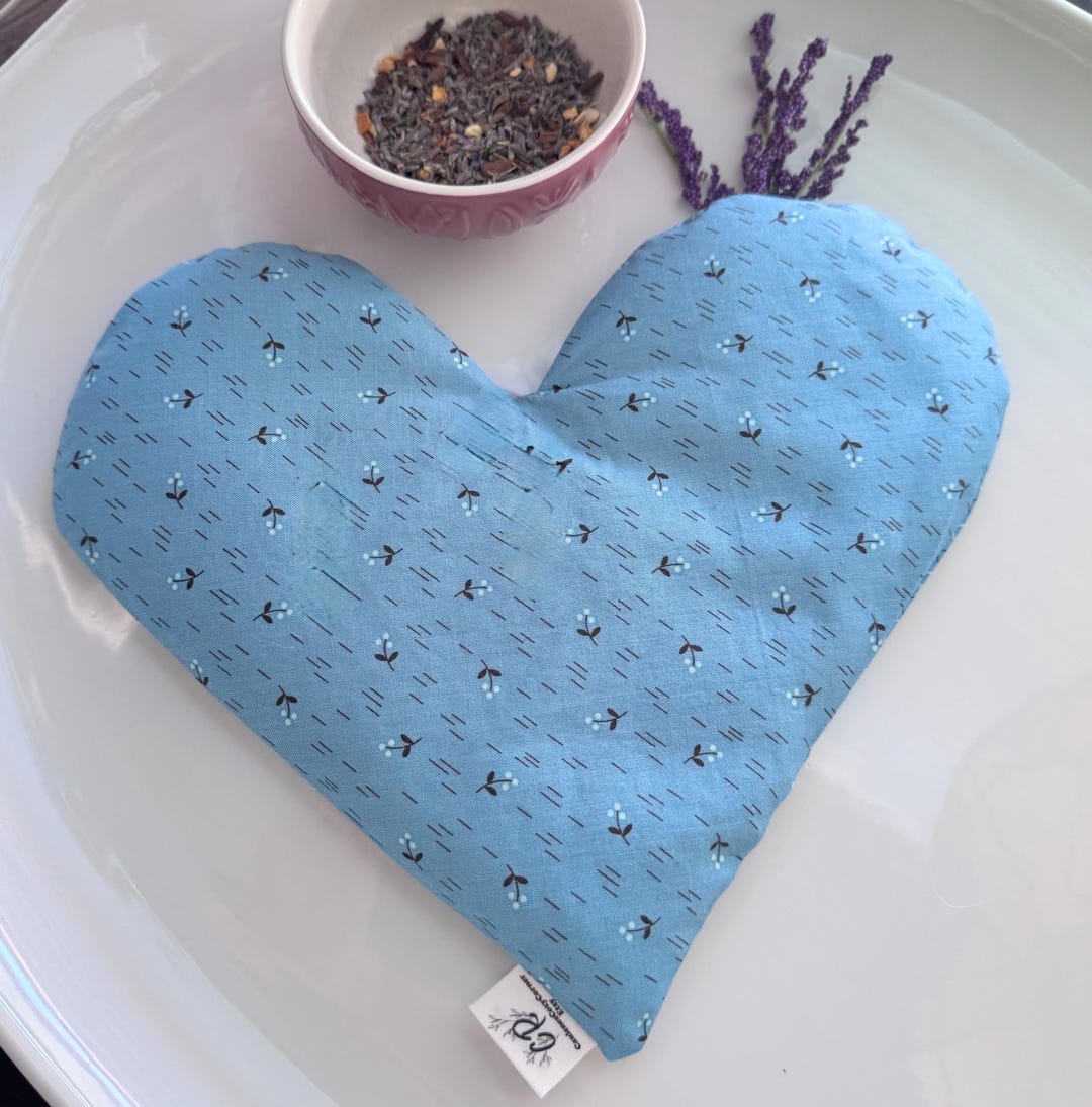 Blue Floral Weighted Plush Heart Eye Pillow, Handmade-heatable-herbal ...