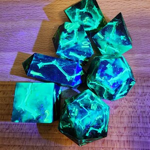 UV Reactive Black and Green Constellation Polyhedral Oversized Dice Set ...