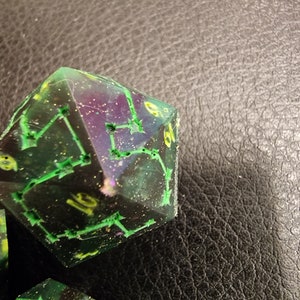 UV Reactive Black and Green Constellation Polyhedral Oversized Dice Set ...