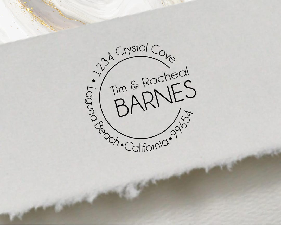 Self-inking Return Address Stamp, Custom Script Family Name, Round ...