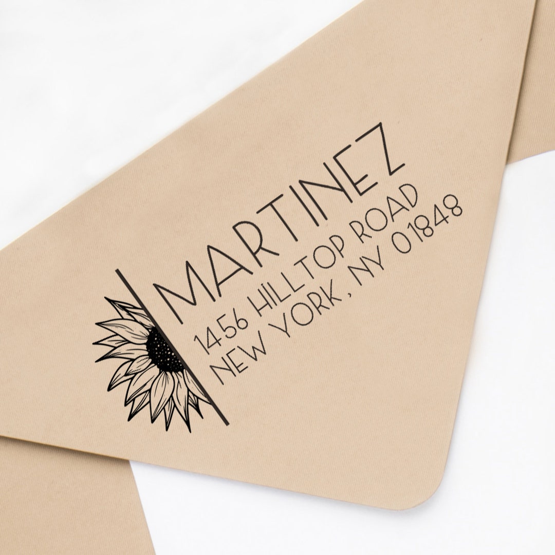 Sunflower Return Address Stamp, Floral Return Address Stamp ...