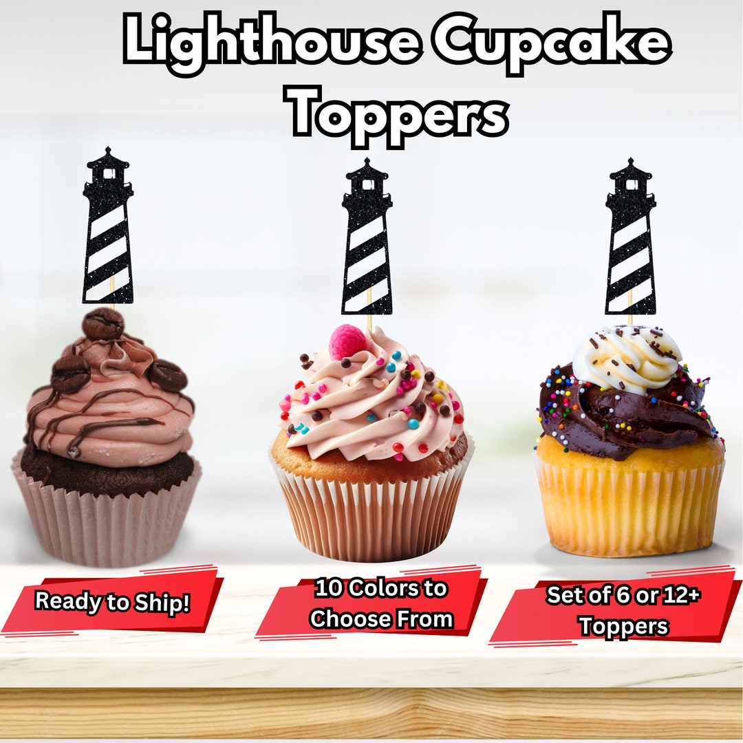 Lighthouse Cupcake Toppers, Beach Birthday Party Decor, Nautical Party ...