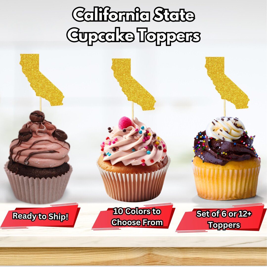 California State Cupcake Toppers, LA Bachelorette Decor, Los Angeles ...