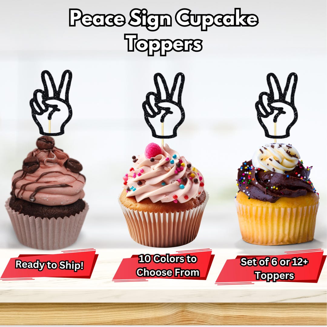 Peace Sign Cupcake Toppers, 2nd Birthday Cupcake Toppers, Two Cool ...