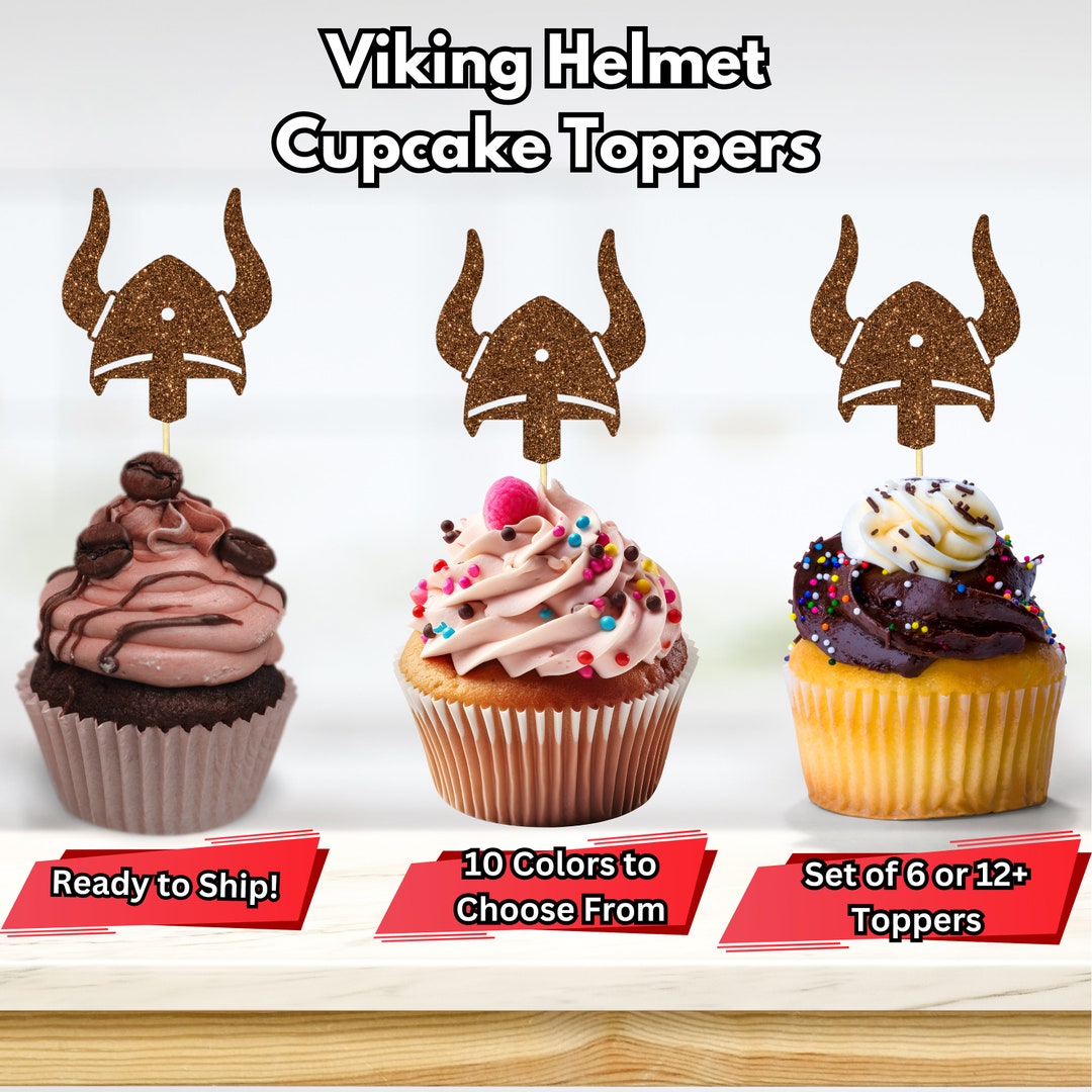 Viking Helmet Cupcake Toppers, Medieval Birthday Decor, Viking Party ...