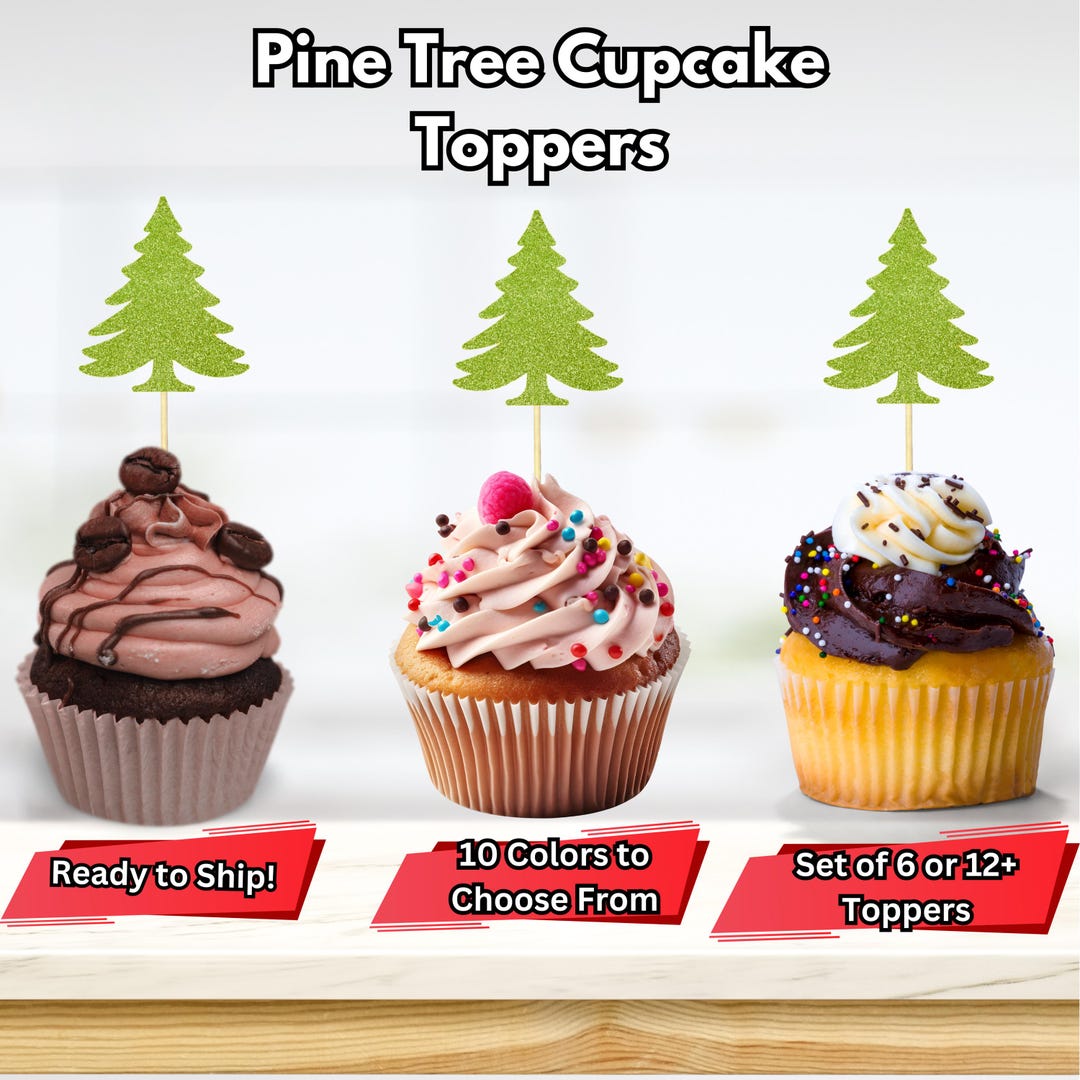 Pine Tree Cupcake Toppers, Lumberjack Party Decor, Camping Party Decor ...