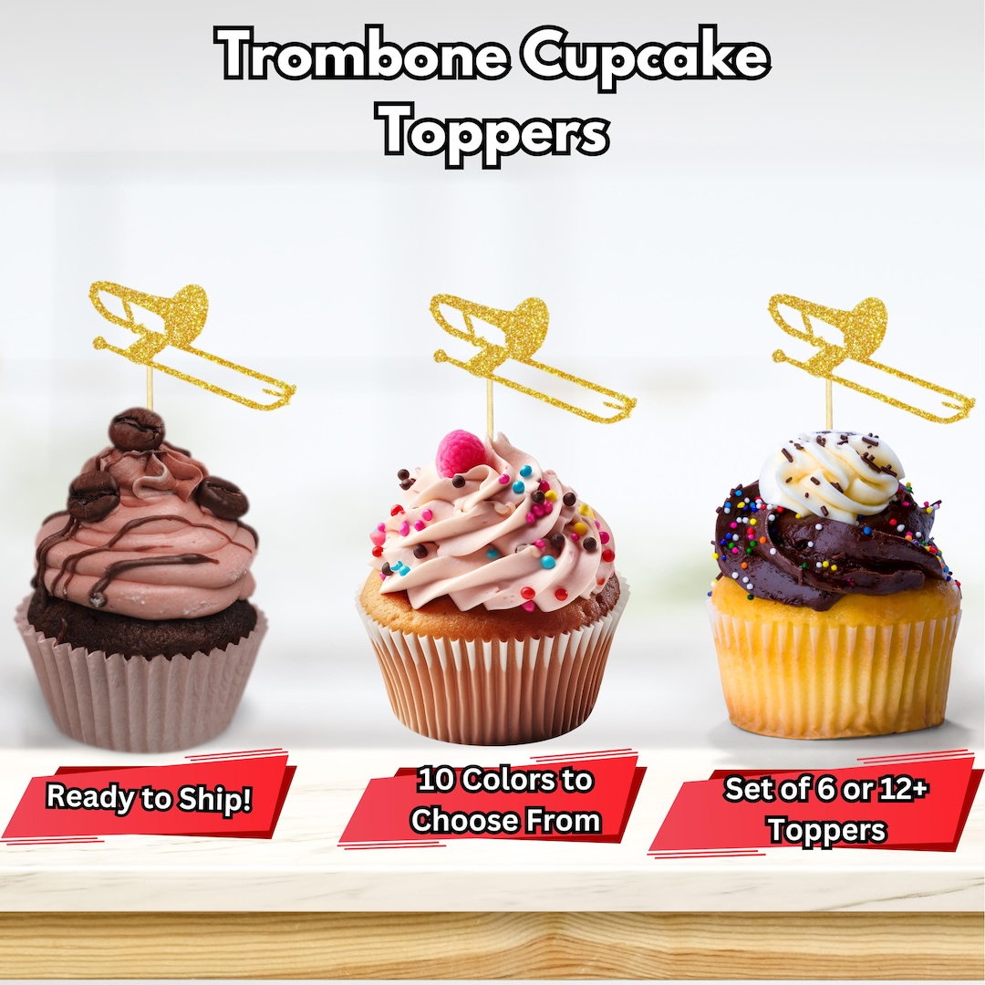 Trombone Cupcake Toppers, School Band Party Decor, Parade Themed Party ...