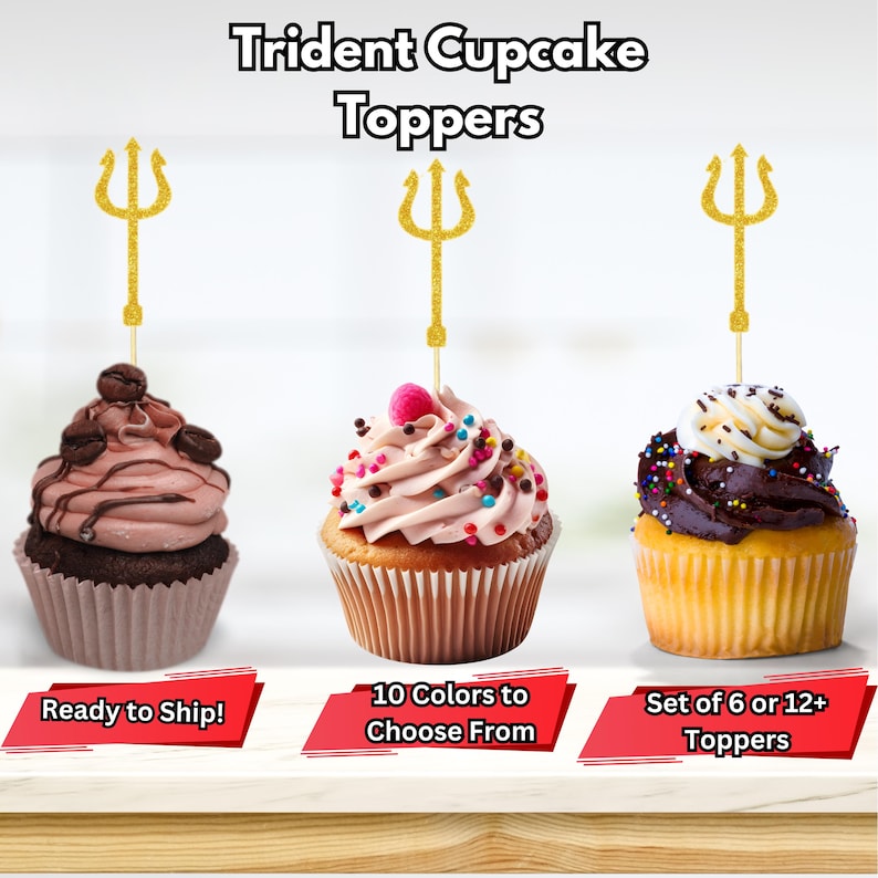 Trident Cupcake Topper, Mermaid Baby Shower Party Decor, Under the Sea ...